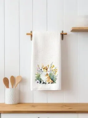 Handmade | Kitchen | Floral Pembroke Welsh Corgi Dog Waffle Weave ...